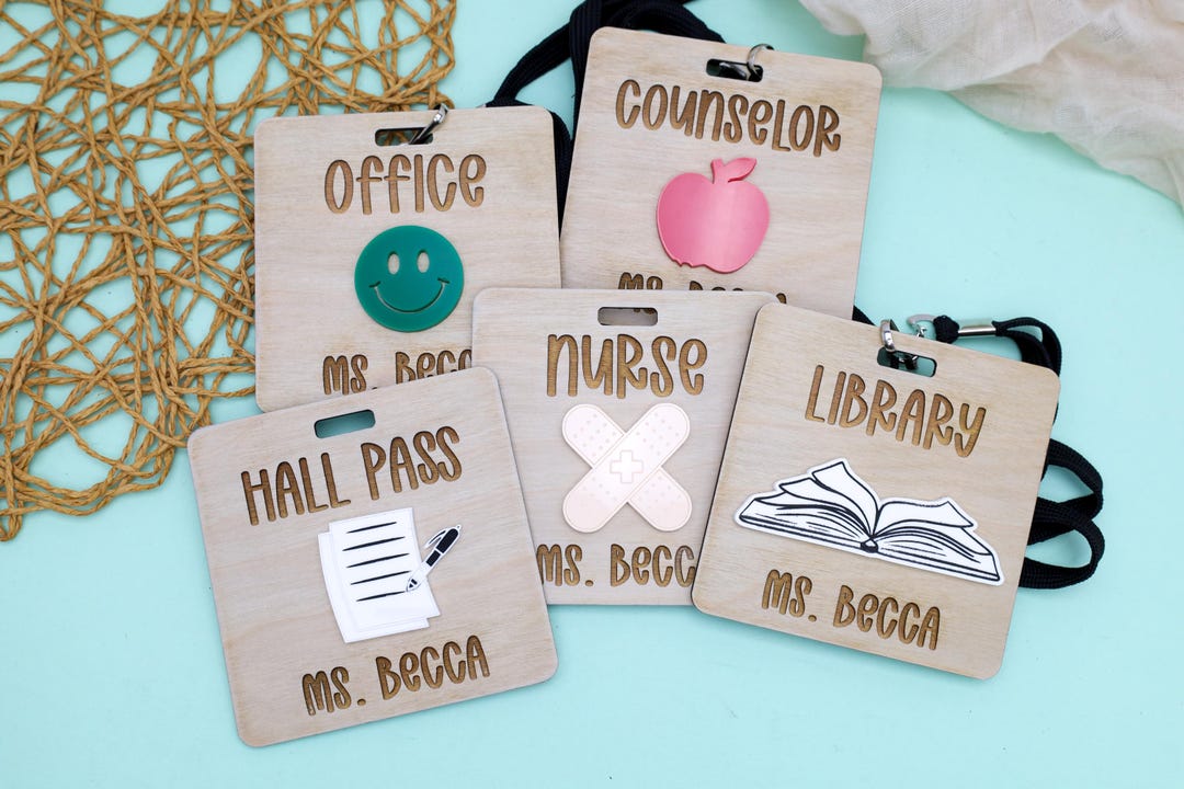 Classroom Hall Passes, Wood Engraved Passes for Restroom, Nurse, 3D ...