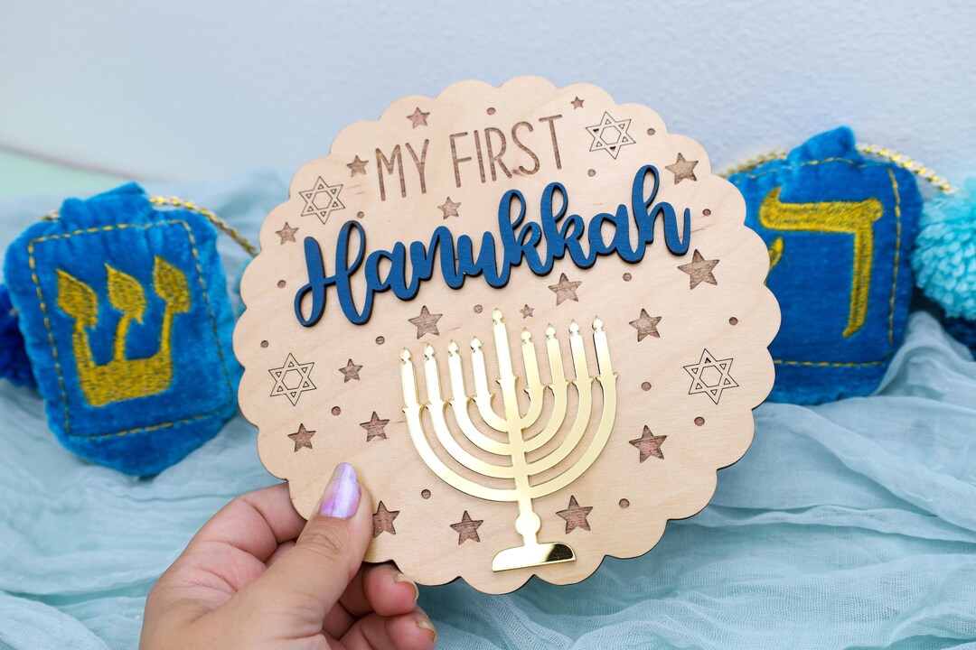 Baby’s First Hanukkah Picture Prop – Gold Menorah and Layered Acrylic ...
