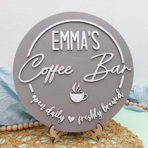 Custom Coffee Bar Sign, Personalized Gift, Circle Cafe Name Sign ...