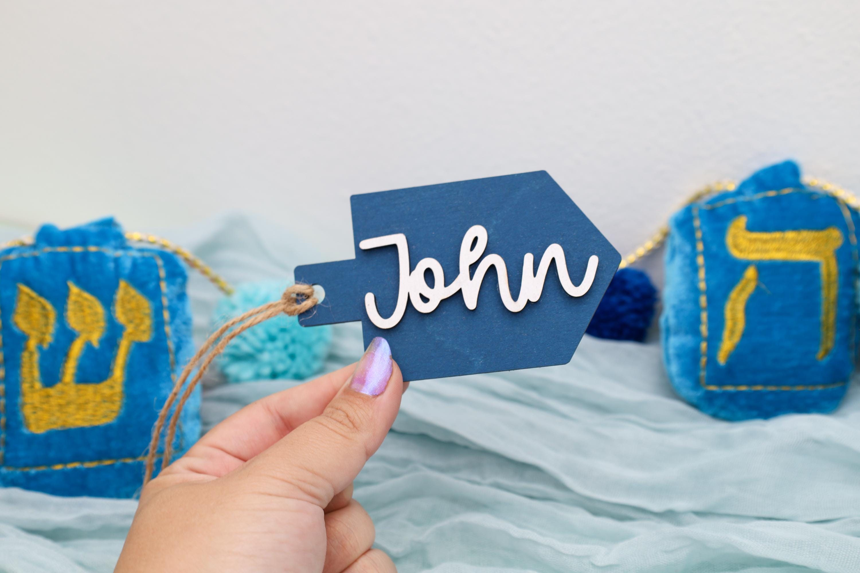 Personalized Hanukkah Name Tags – Custom Dreidel Place Cards and Gift ...