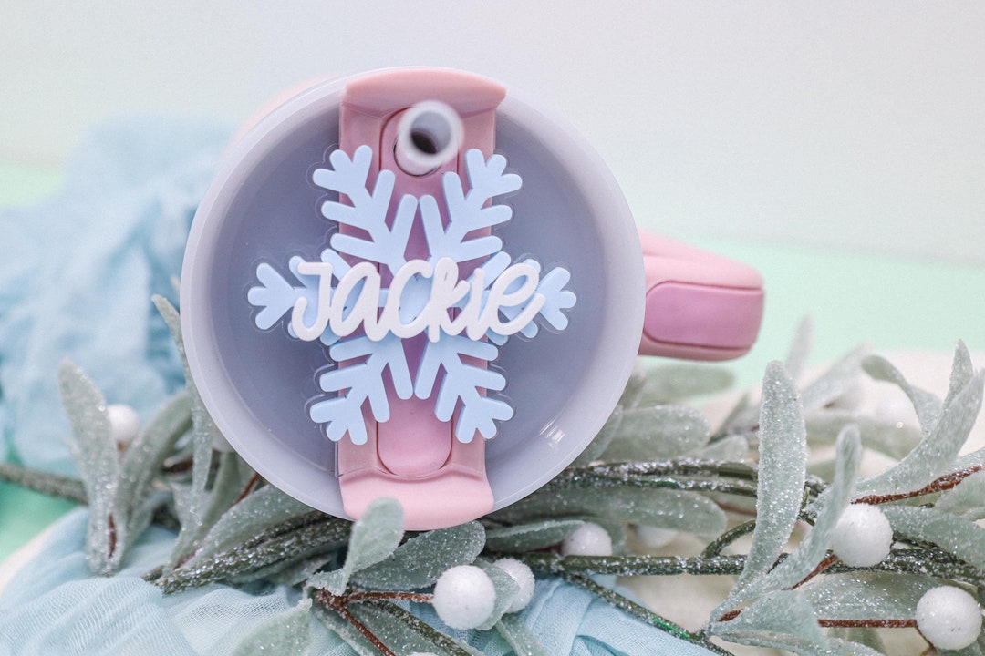 Christmas Tumbler Name Plate, Snowflake Tumbler Name Tag, Tumbler Lid ...