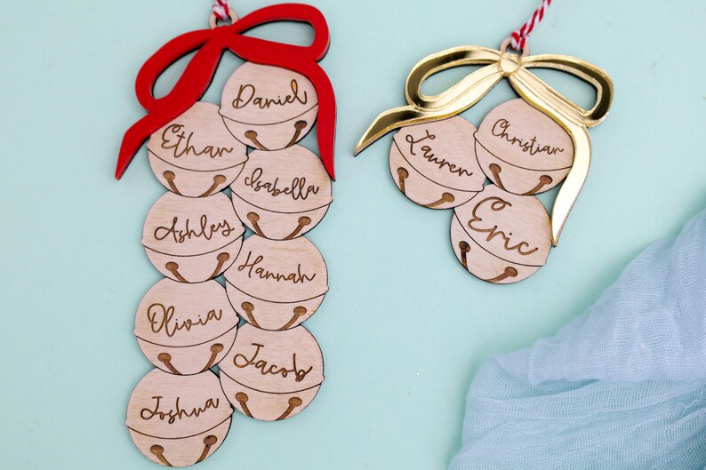 Wooden Bell Family Ornament – Custom Engraved Names With Festive Bow - Etsy