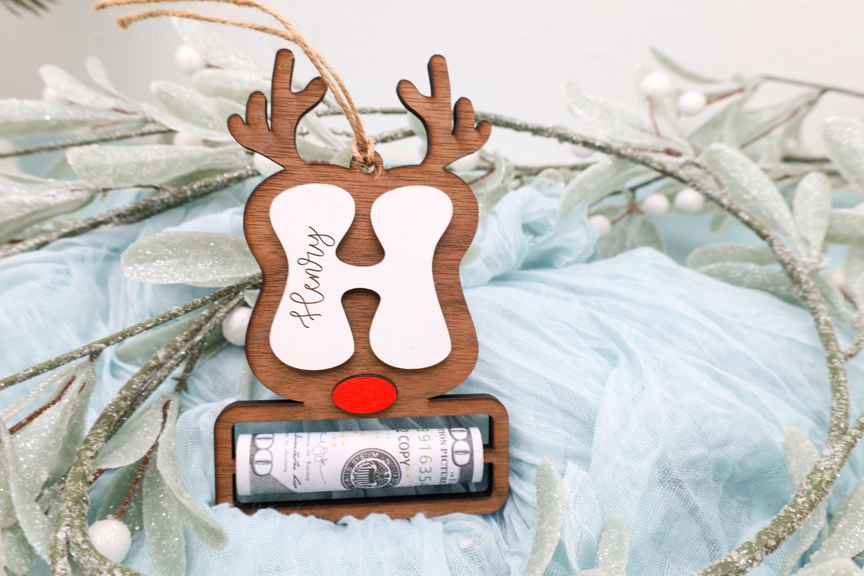 Reindeer Ornament, Money Holder Ornament, Custom Christmas Cash Holder ...
