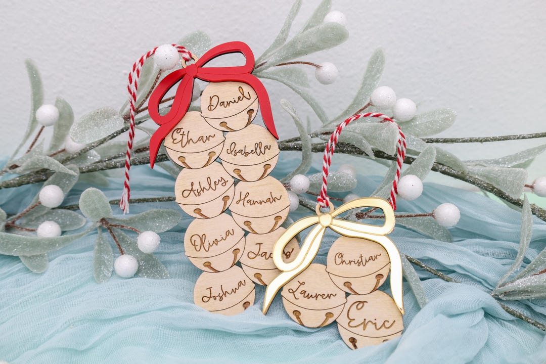 Wooden Bell Family Ornament – Custom Engraved Names With Festive Bow - Etsy