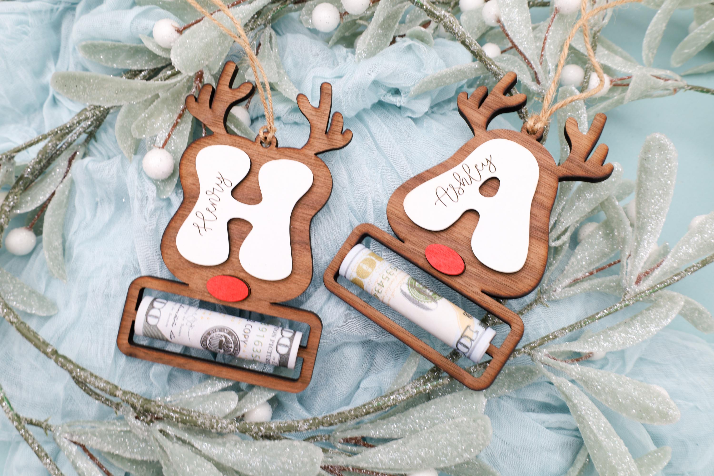 Reindeer Ornament, Money Holder Ornament, Custom Christmas Cash Holder ...