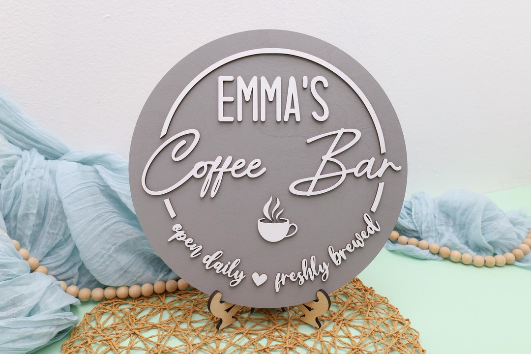 Custom Coffee Bar Sign, Personalized Gift, Circle Cafe Name Sign ...