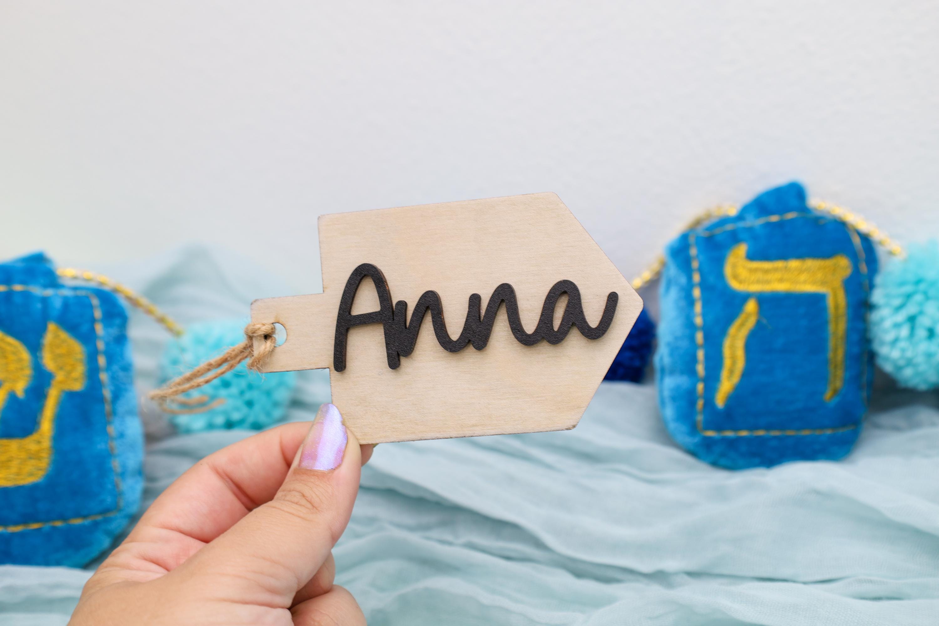 Personalized Hanukkah Name Tags – Custom Dreidel Place Cards and Gift ...
