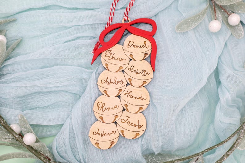 Wooden Bell Family Ornament – Custom Engraved Names With Festive Bow - Etsy