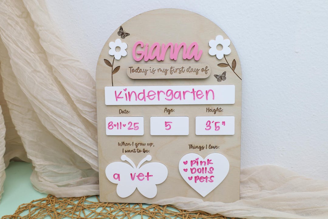 Butterfly Themed First Day School Sign, Custom Photo Board With Floral ...