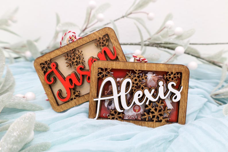 Custom Christmas Ornament – Personalized Wooden Name Gift Card Holder ...