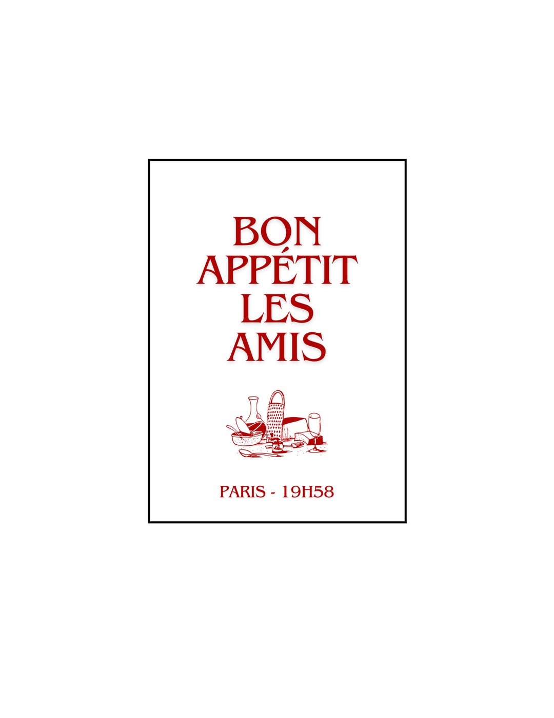 French Printable Poster Bon Appétit red - Etsy