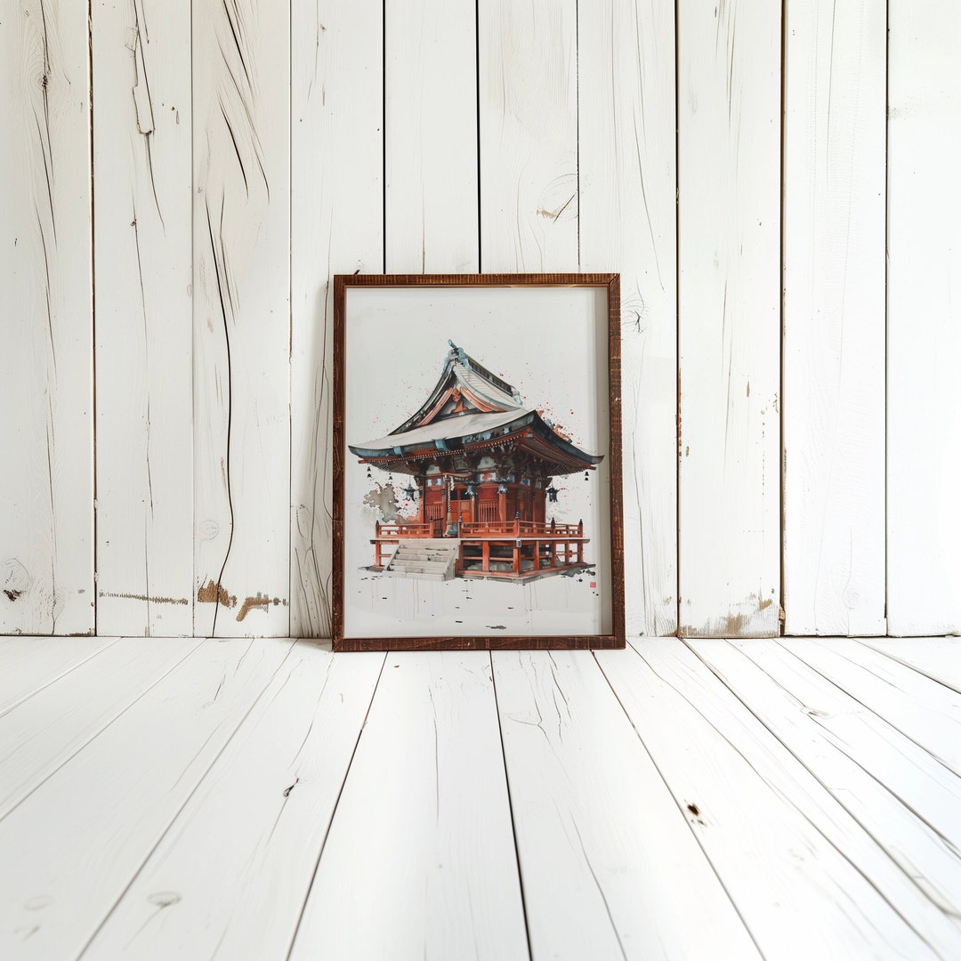 Painting of A Shrine Wall Art for Living Room Painting of Japanese ...