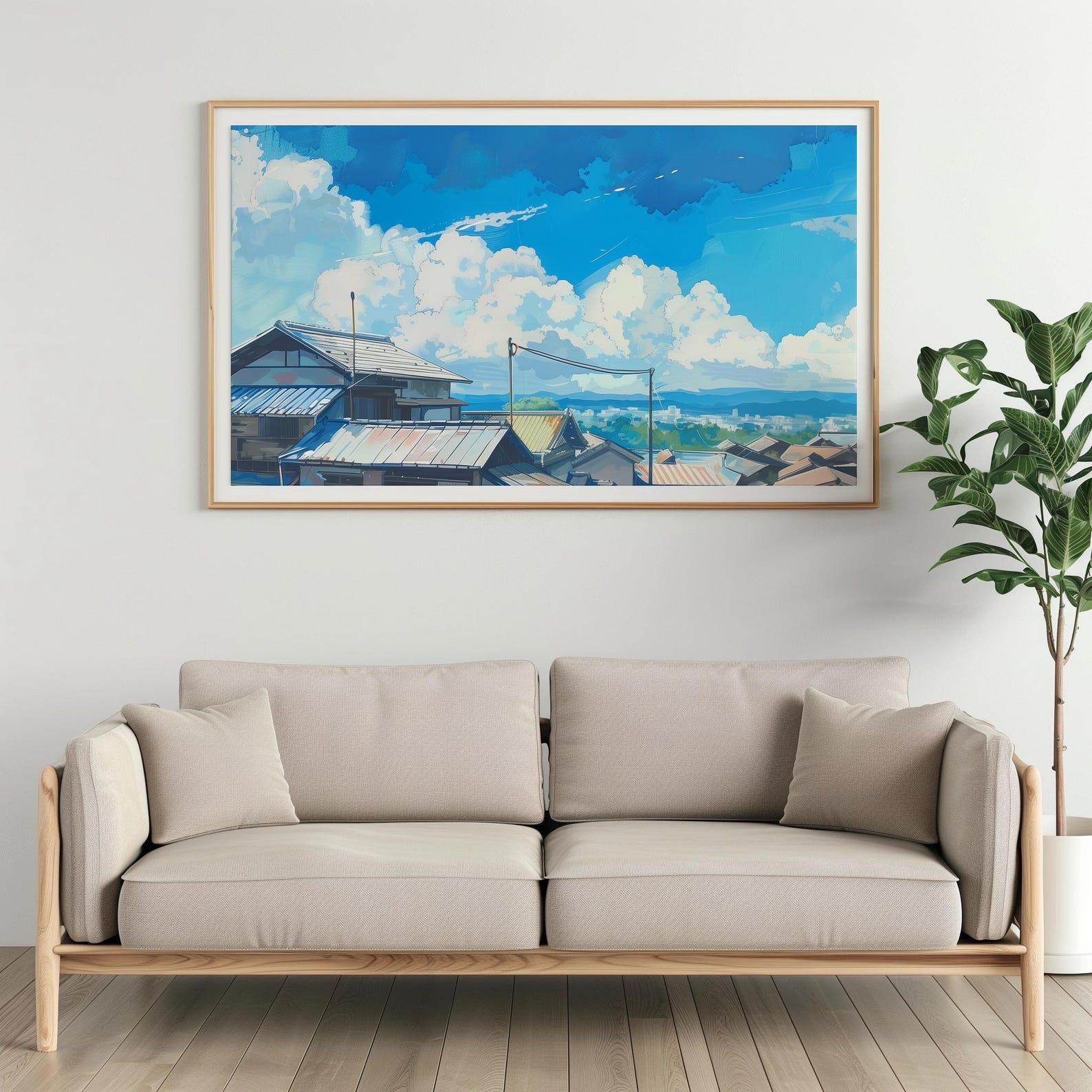Painting of A Sky for Living Room Wall Art of A Village for Office ...