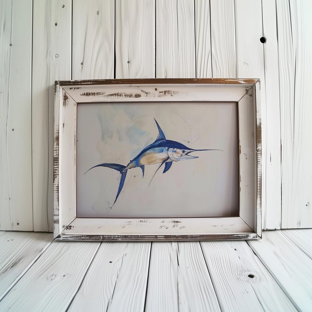 Painting of A Blue Marlin for Living Room Wall Art of an Ocean Fish for ...