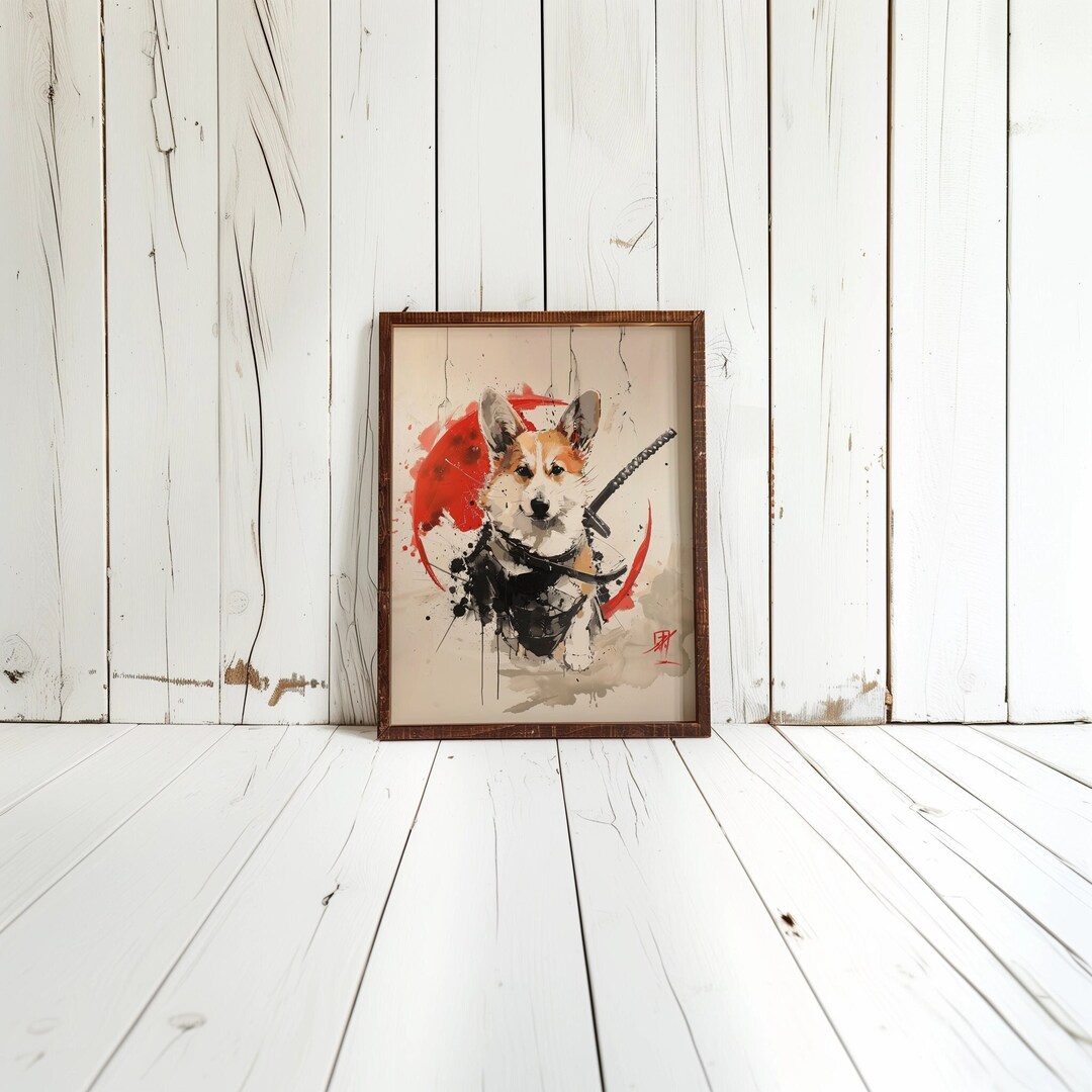 Welsh Corgi Painting for Entryway Wall Art of Samurai Dog Decor for ...