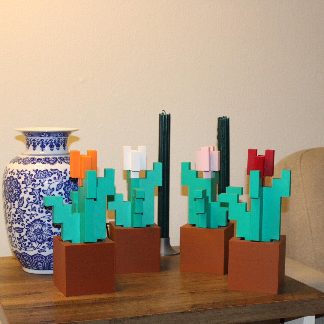 Pixel Tulip Desk Decor | Block-style Flower Pot | Gamer Room ...