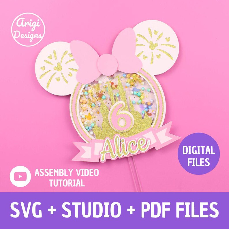 Minnie Mouse Shaker Cake Topper SVG Template: Pink Castle (digital ...