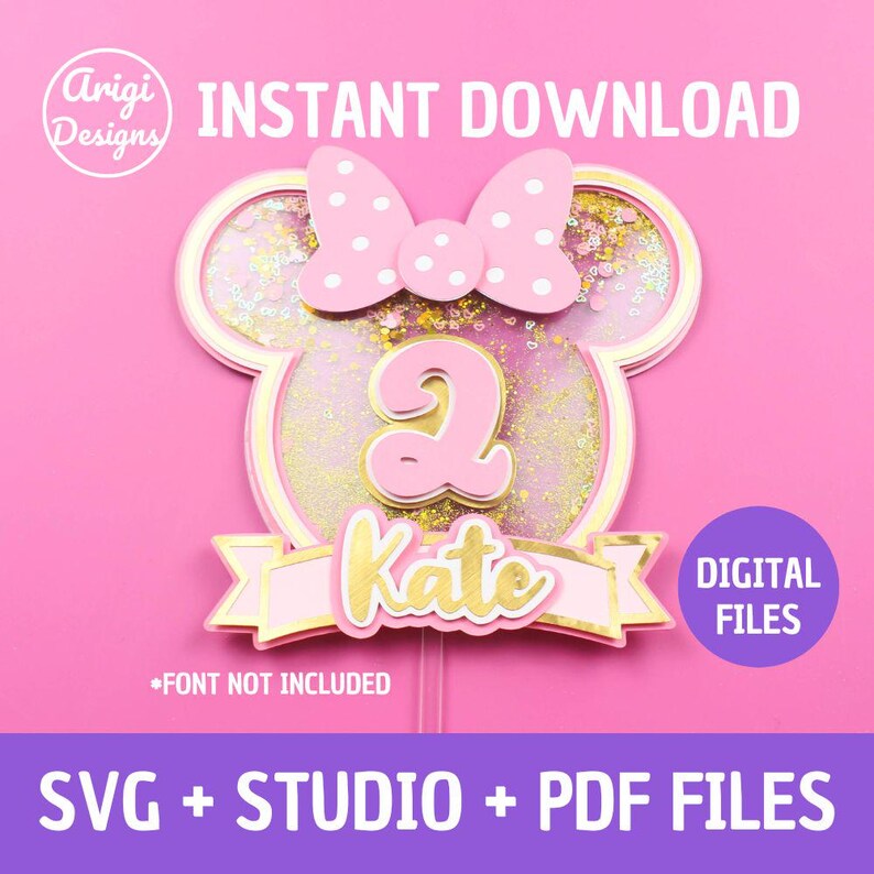 Minnie Cake Topper Svg, Shaker Cake Topper Svg, Mouse Cake Topper ...