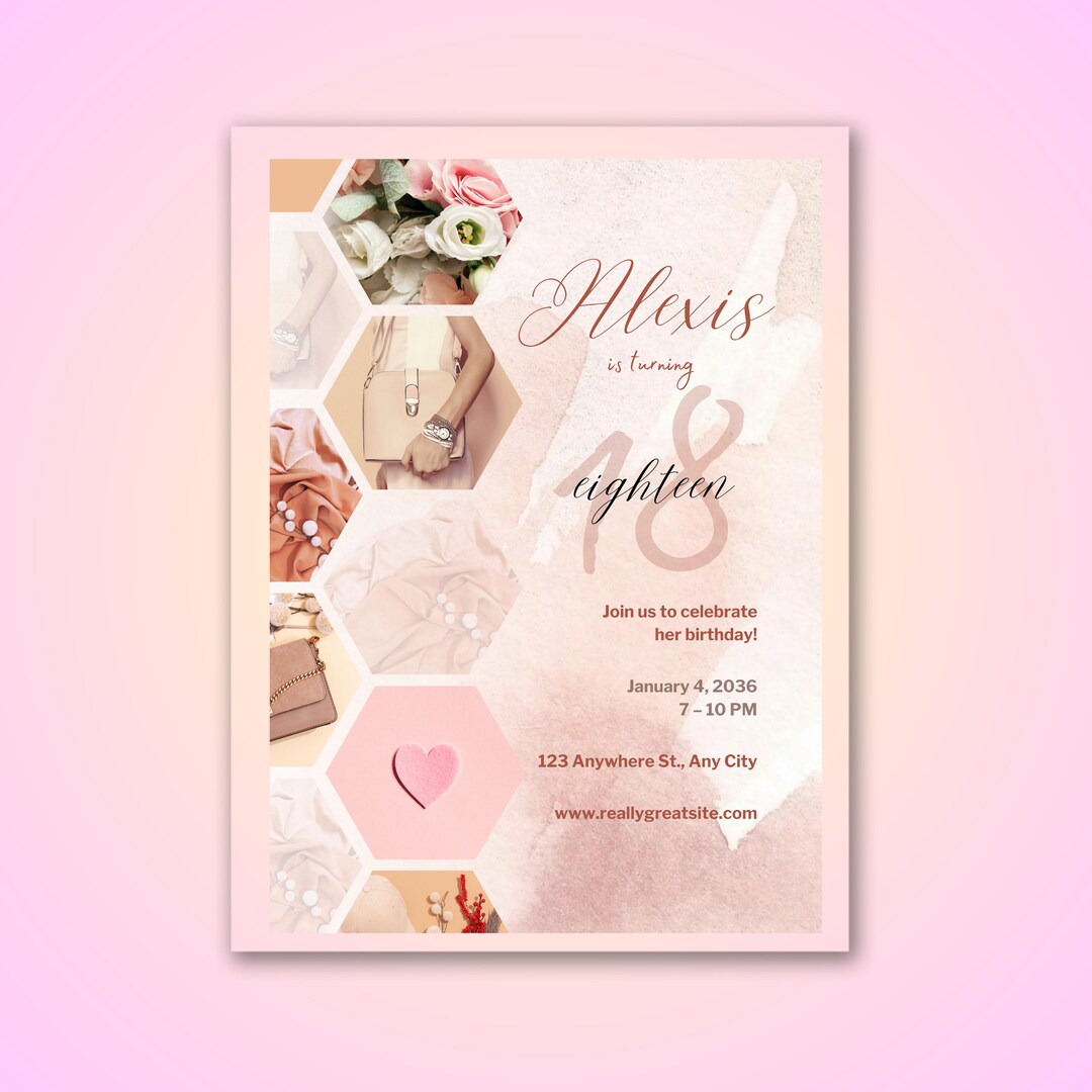 Pink Rose Birthday Invitation Debut Birthday Invitation Template ...
