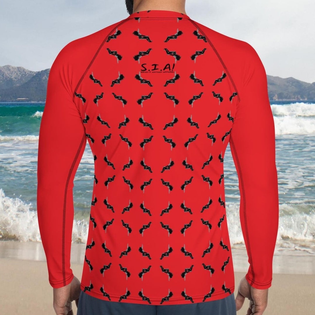 Men's Rash Guard Shirt With Pattern Red Long Sleeve Rashie UV Sun ...
