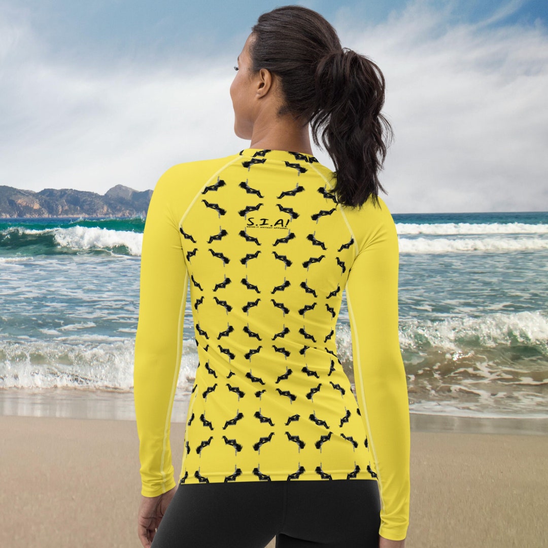 Women's Rash Guard Shirt Pattern Yellow Long Sleeve Rashie UV Sun ...