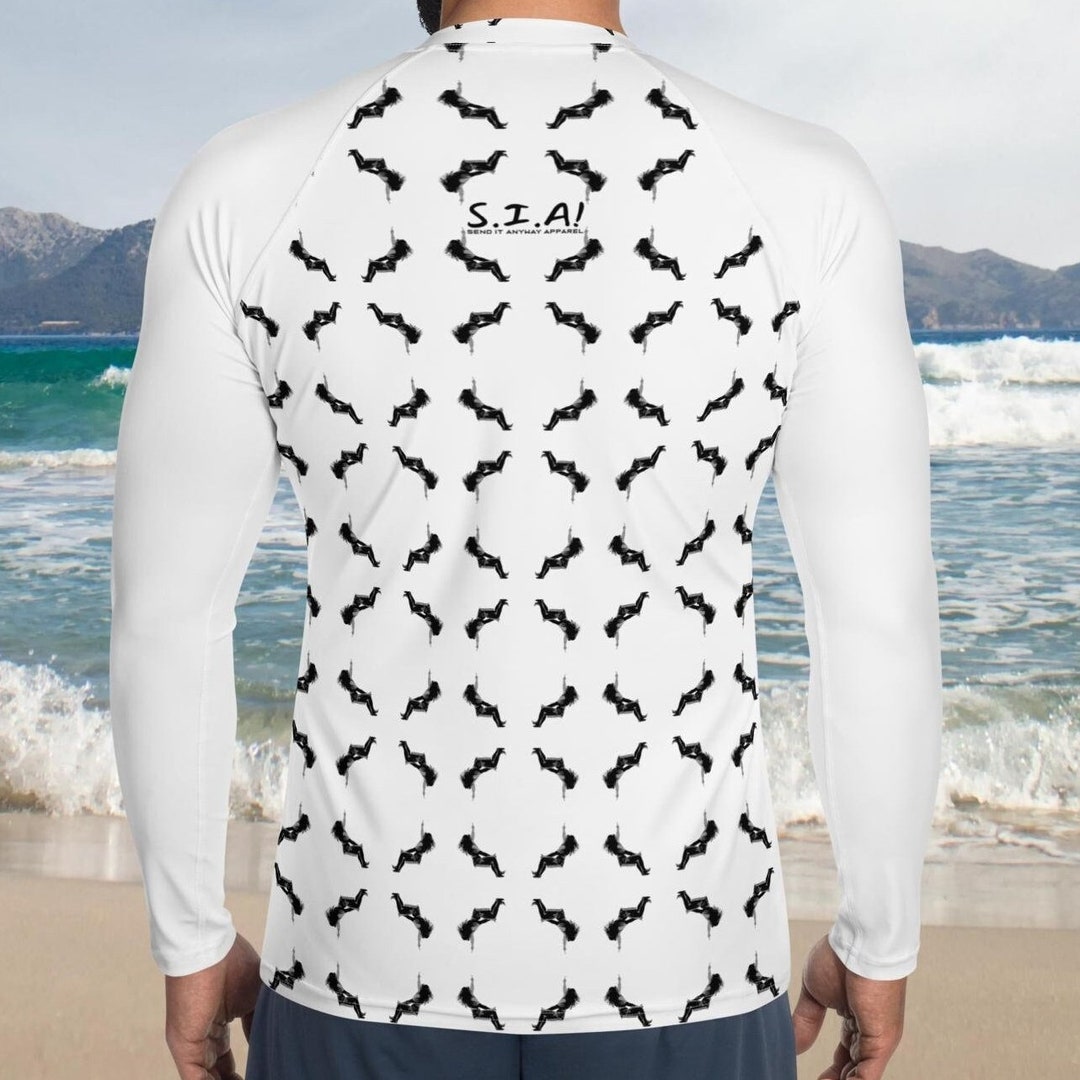 Men's Rash Guard Shirt With Pattern White Long Sleeve Rashie UV Sun ...