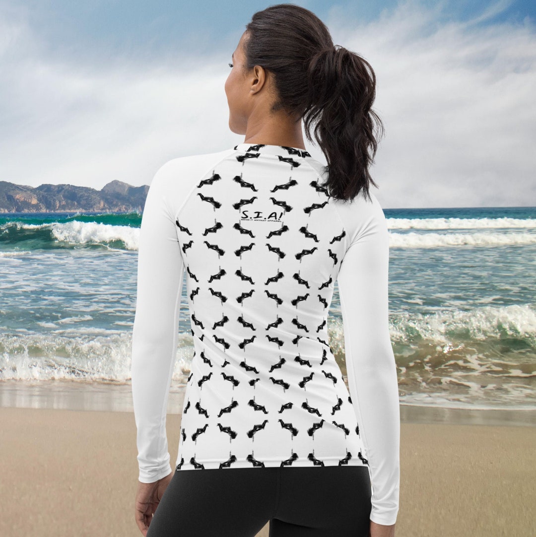 Women's Rash Guard Shirt Pattern White Long Sleeve Rashie UV Sun ...