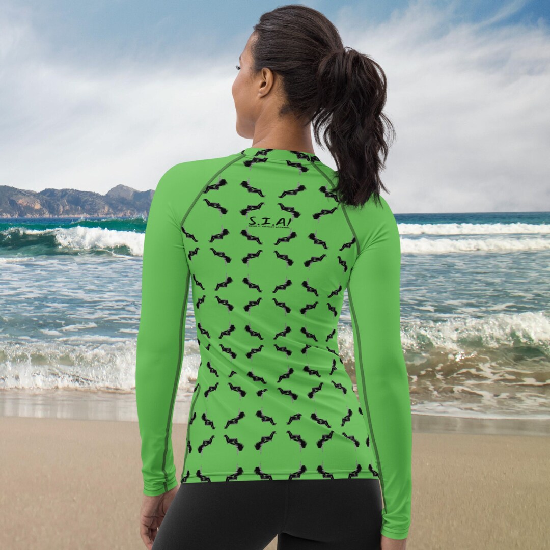 Green Send It Women's Rash Guard, Rash Vest, Send It Pattern Rashie ...
