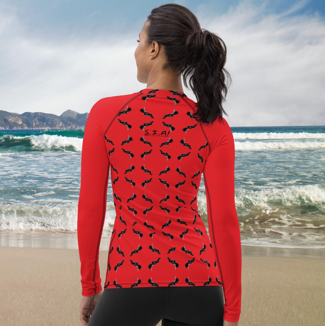 Women's Rash Guard Shirt With Pattern Red Long Sleeve Rashie UV Sun ...