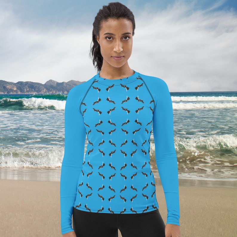 Blue Send It Women's Rash Guard, Rash Vest, Send It Pattern Rashie ...