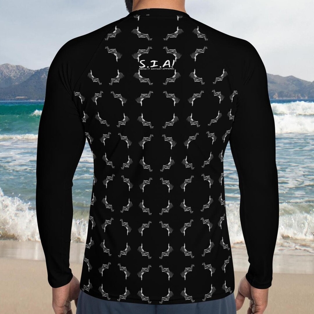 Men's Rash Guard Shirt With Pattern Black Long Sleeve Rashie UV Sun ...