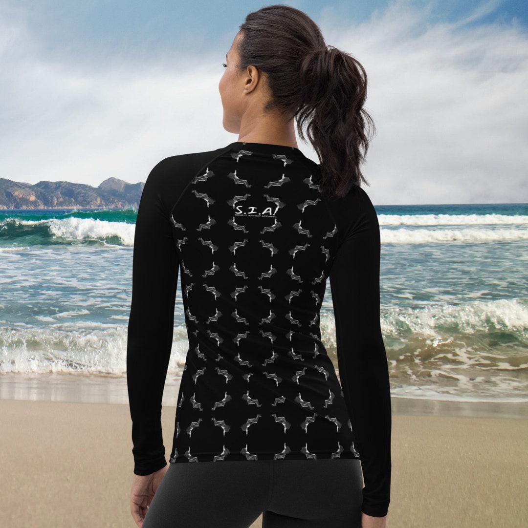 Black Send It Women's Rash Guard, Rash Vest, Send It Pattern Rashie ...