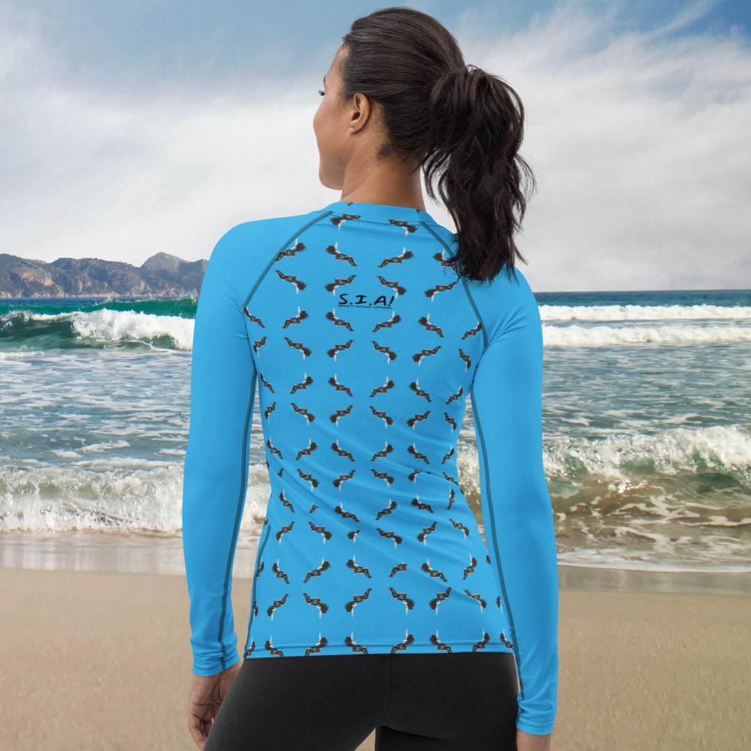 Women's Rash Guard Shirt With Pattern Blue Long Sleeve Rashie UV Sun ...