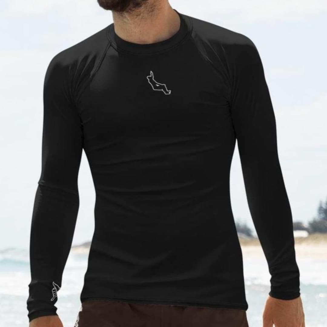 Men's Rash Guard Shirt With Logo Black Long Sleeve Rashie UV Sun ...