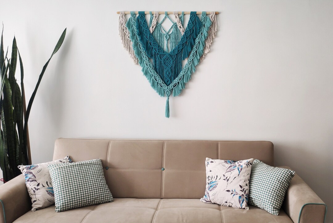 Large Blue Macrame Wall Hanging, Blue Tones Macrame Wall Decor, Boho ...