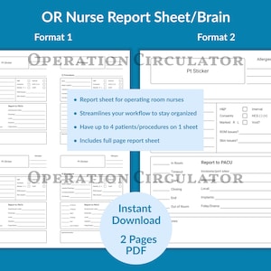 Operating Room Nursing Report Sheet | Perioperative Report Sheet | OR ...