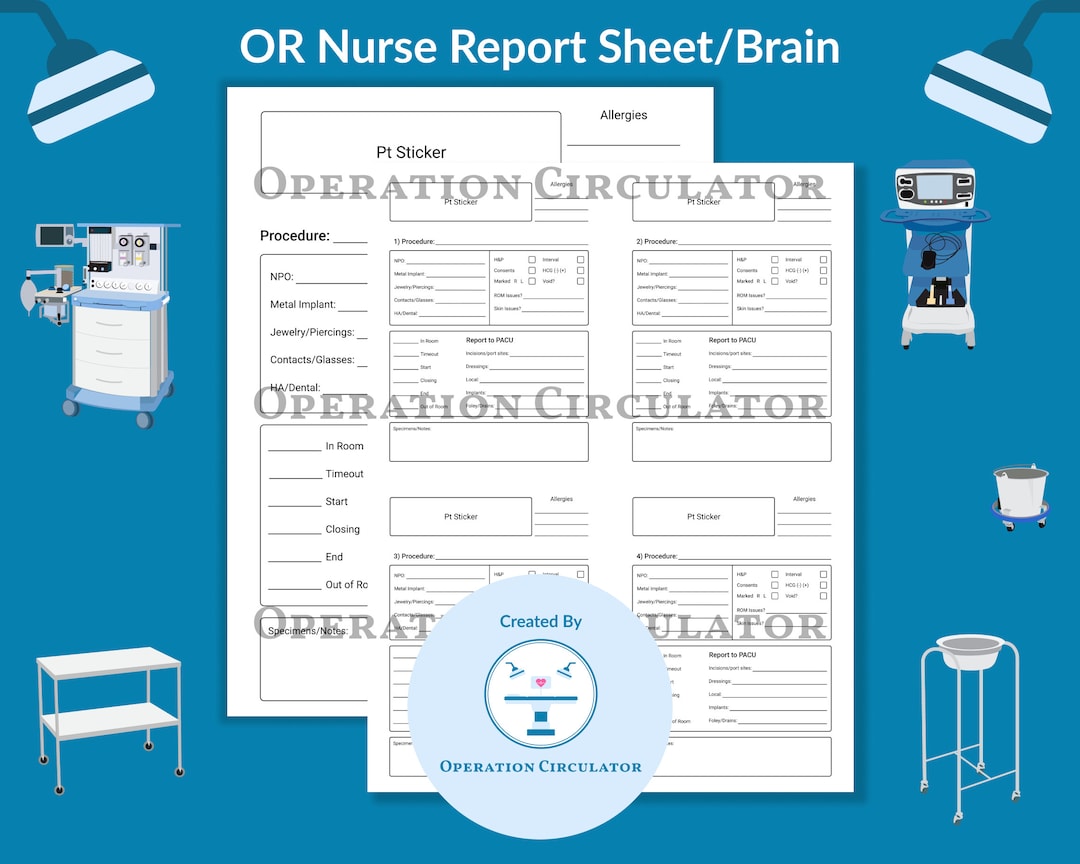 Operating Room Nursing Report Sheet Perioperative Report Sheet OR Nurse ...