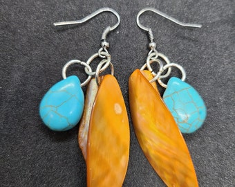 Turquoise and Amber Earrings/turquoise Jewelry/turquoise Teardrops/two ...