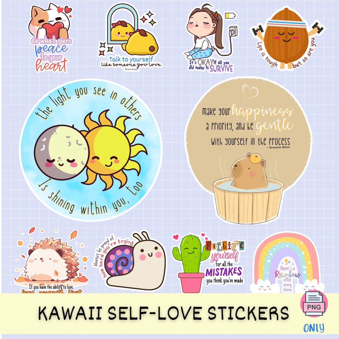 Printable Cute Motivational Sticker Bundle in PNG Format for Scrapbooks ...
