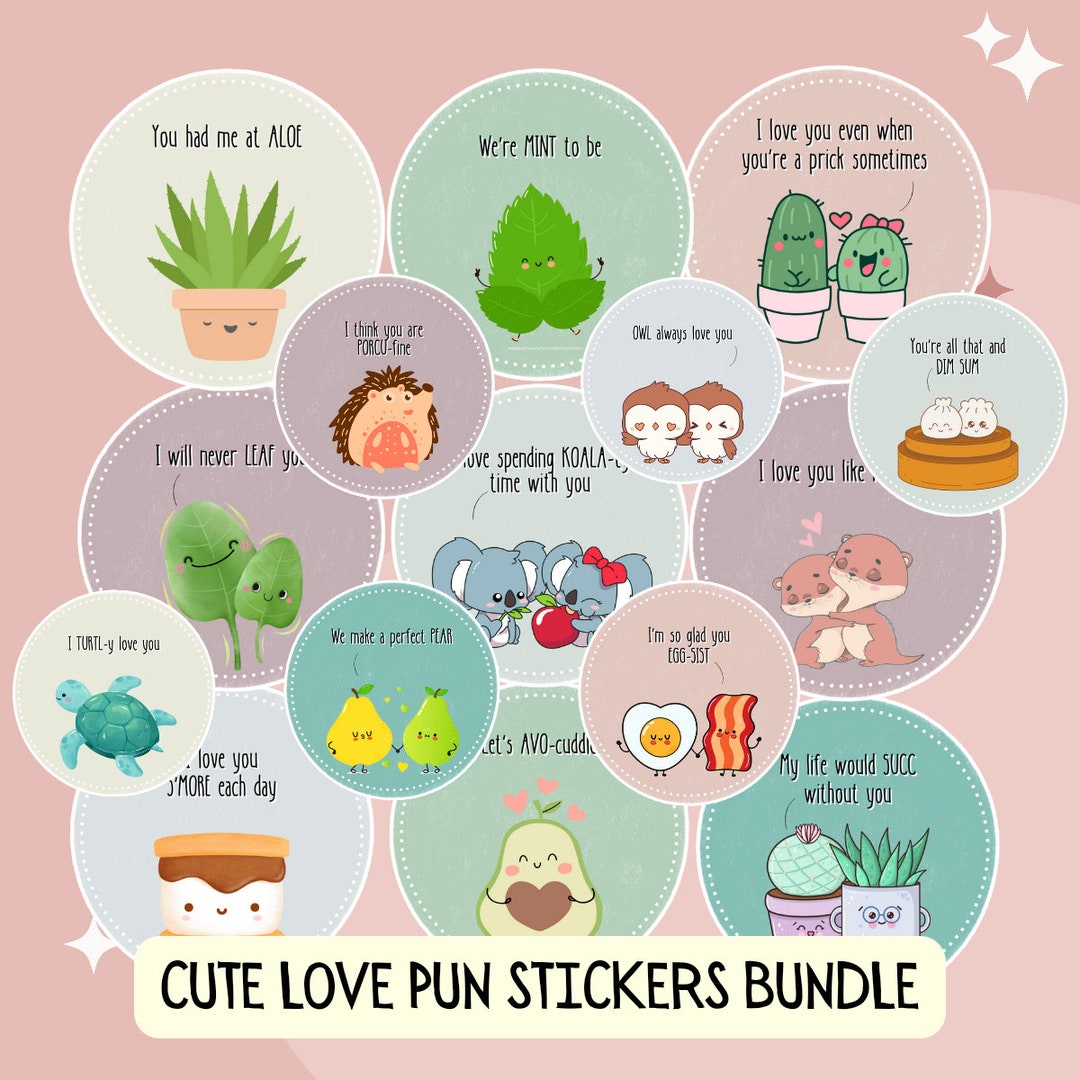 Printable Cute Love Puns Sticker Bundle in PNG for Scrapbooks, Diaries ...
