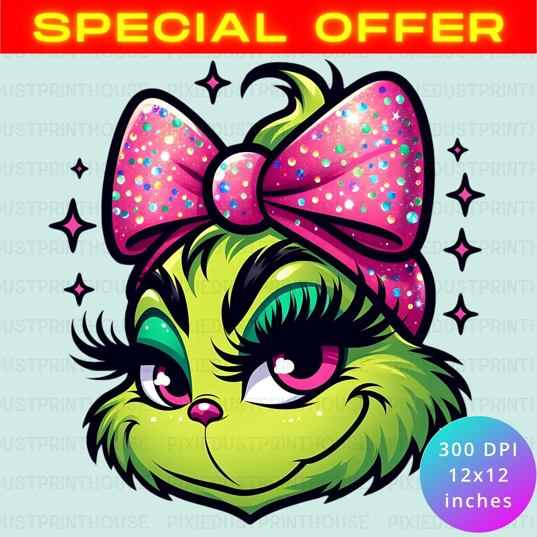 Christmas Grinch PNG, Grumpy Grinch With Bow Clipart, Christmas Grinch ...