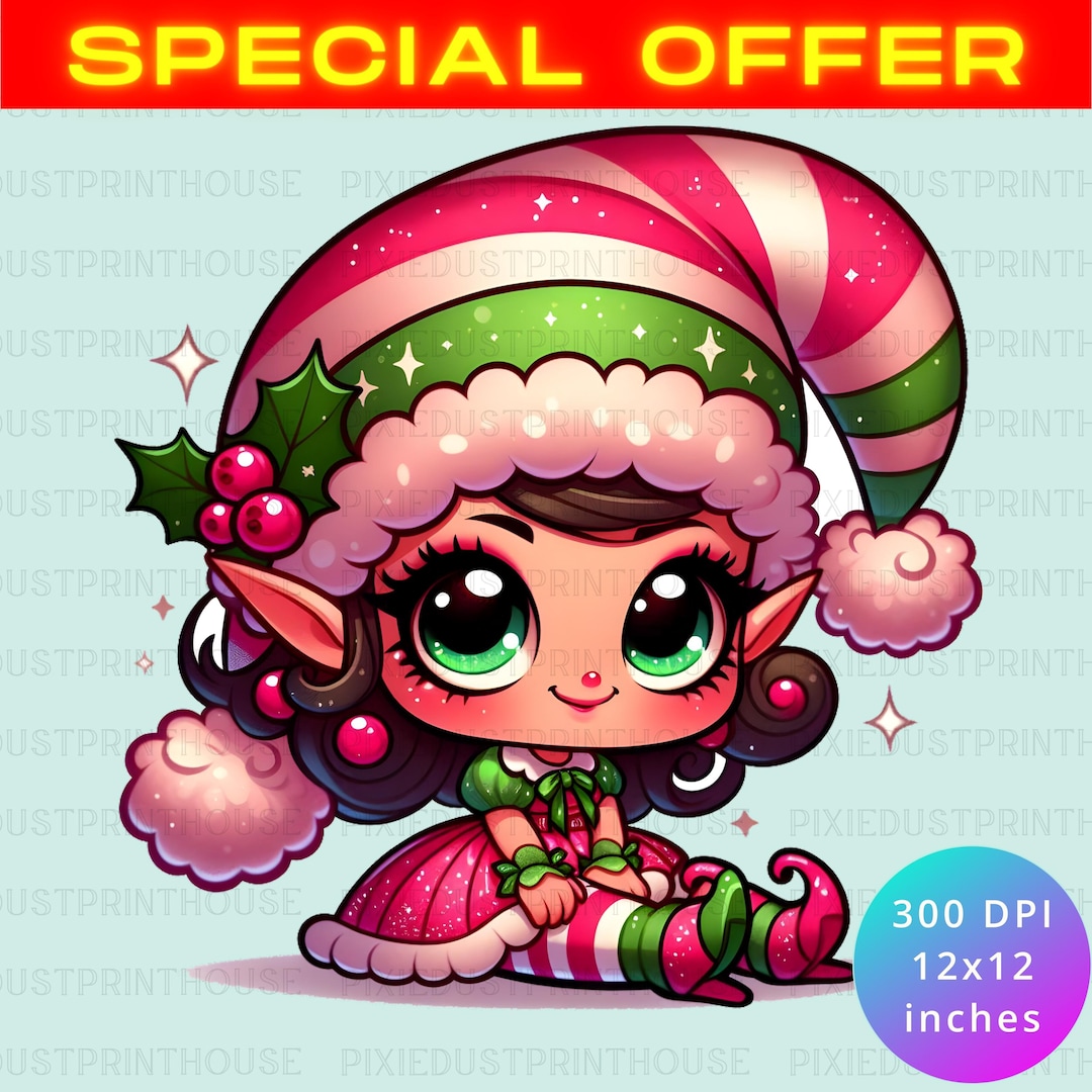 Cute Elf Girl Clipart, Christmas PNG, Holiday Elf Digital Art ...