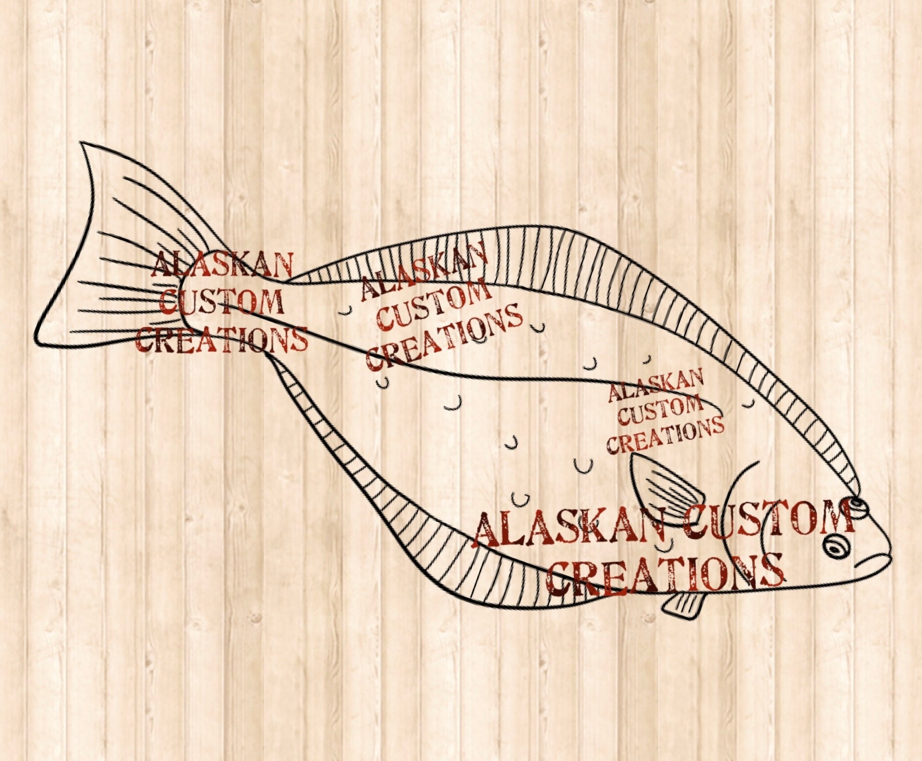 Alaskan Pacific Halibut Outline Drawing Digital Image PDF/PNG/SVG - Etsy