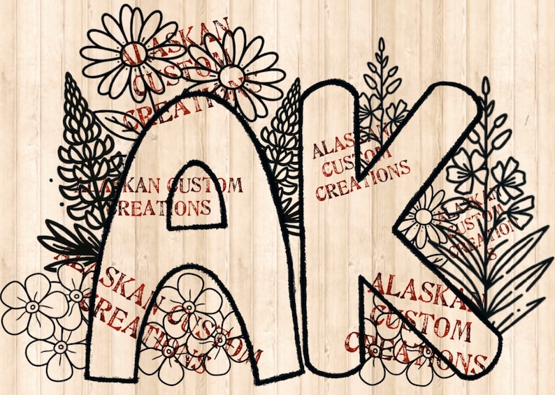 AK Alaska Floral Wildflowers Digital Images Pdf/png/svg Black and White ...