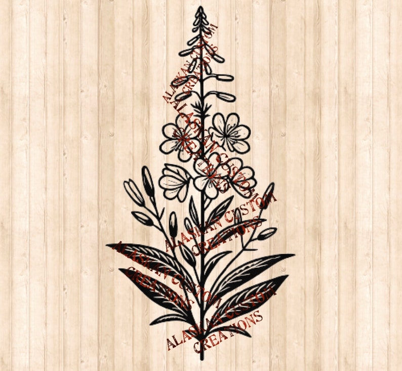 Alaskan Wildflower Simple Fireweed Digital Image Laser Engraving SVG ...
