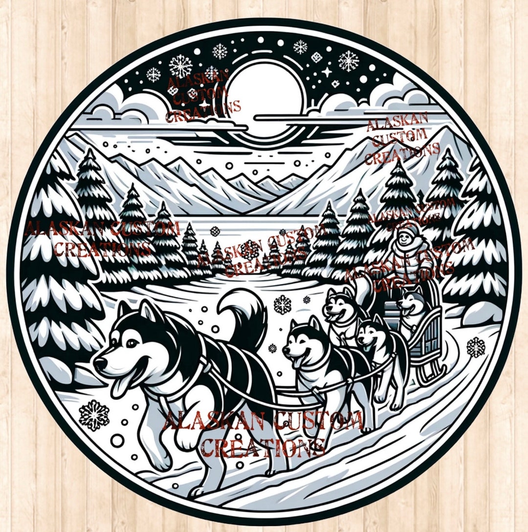 Alaska Sled Dog Team Logo Style Digital Image Laser Engraving PDF/PNG ...