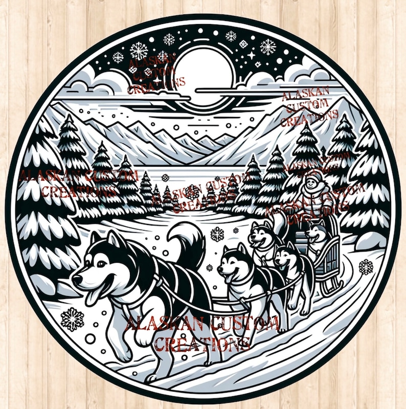 Alaska Sled Dog Team Logo Style Digital Image Laser Engraving PDF/PNG ...