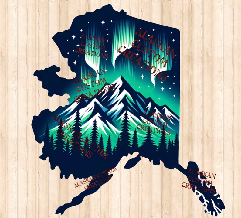 Alaska State Outline Digital Image Aurora Northern Lights Color PDF PNG ...