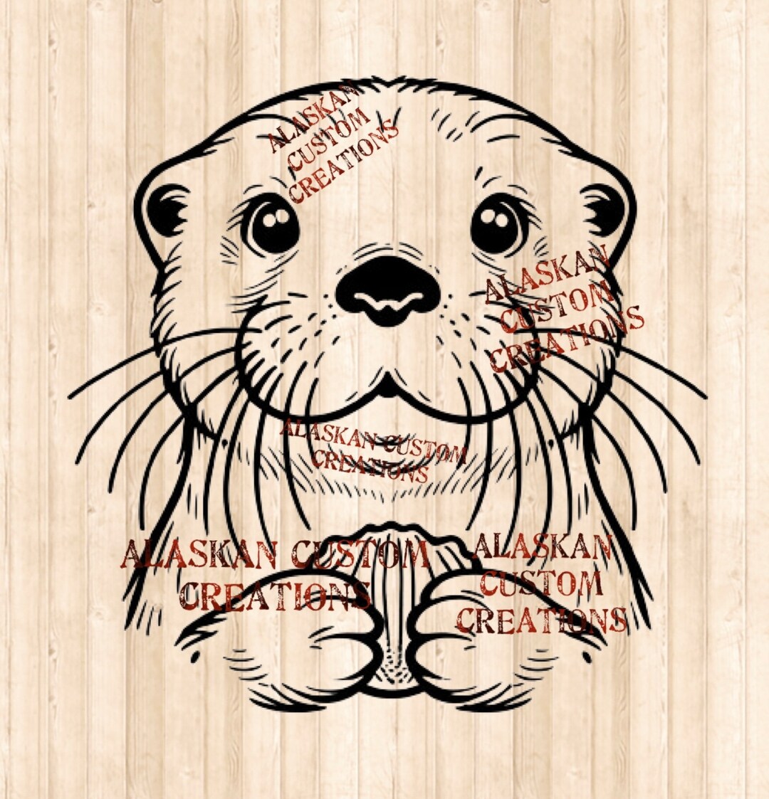 Curious Alaskan Sea Otter With Shell Simple Outline Digital Image PDF ...