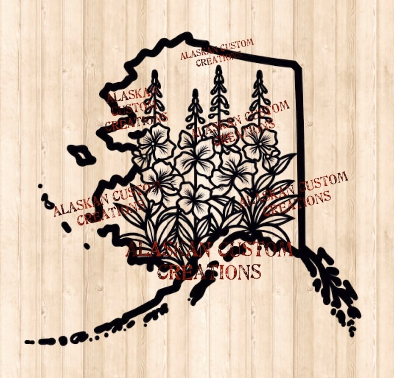 Alaska Fireweed Fields State Outline Digital Image Laser Engraving PDF ...